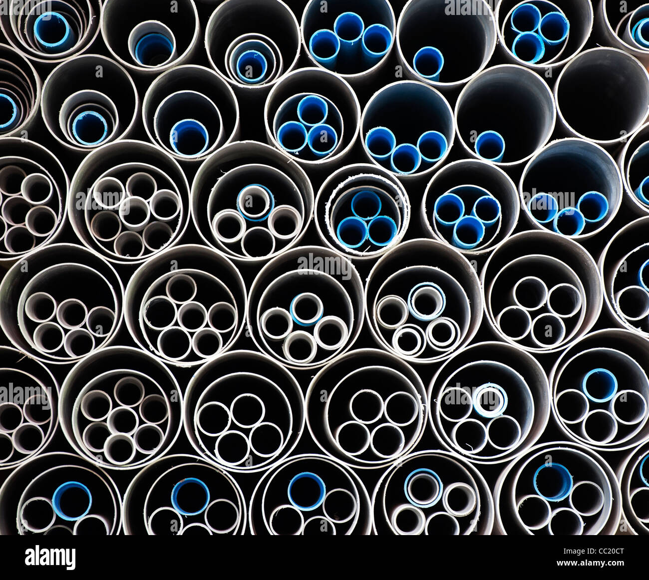 Plastic water pipes pattern in India. Circles within circles abstract ...