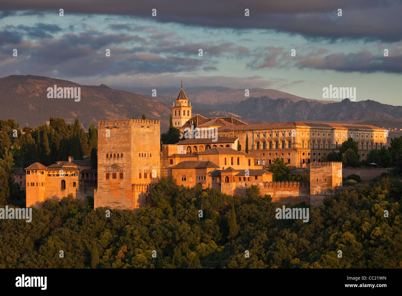 Alhambra lit by evening light Stock Photo - Alamy