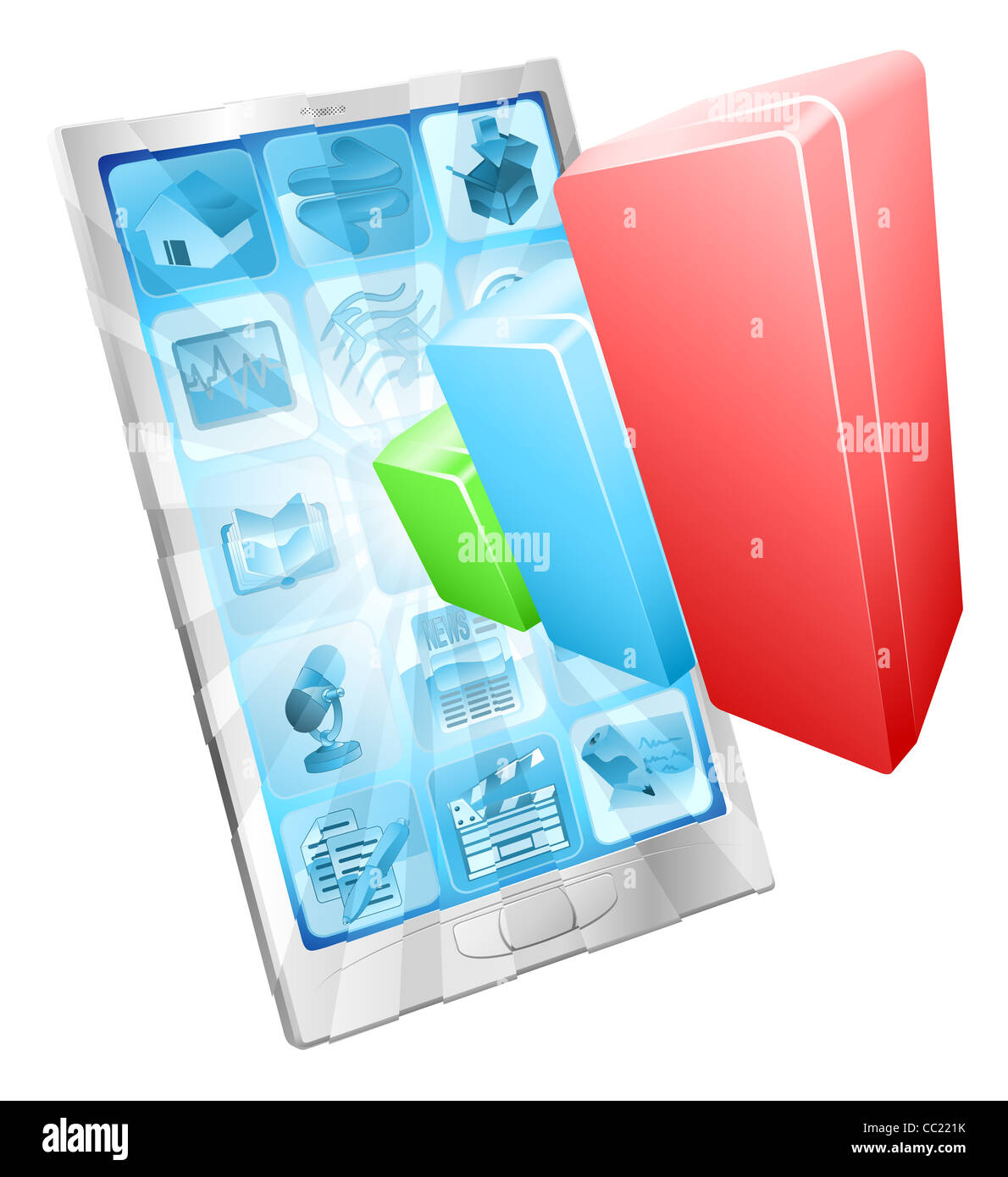 Bar chart graph coming out of mobile phone screen concept Stock Photo ...