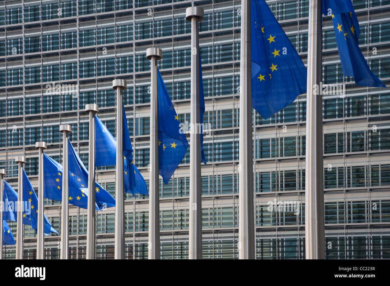 Flags of European union near European Commission building Stock Photo ...