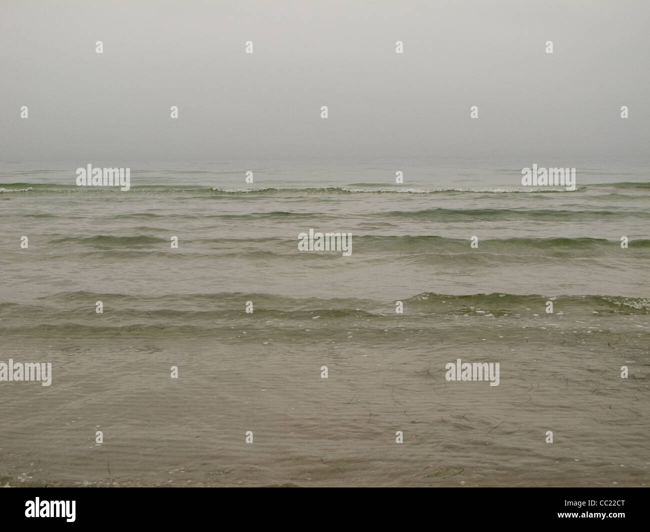Grey seascape with fog and waves in the baltic sea Stock Photo - Alamy