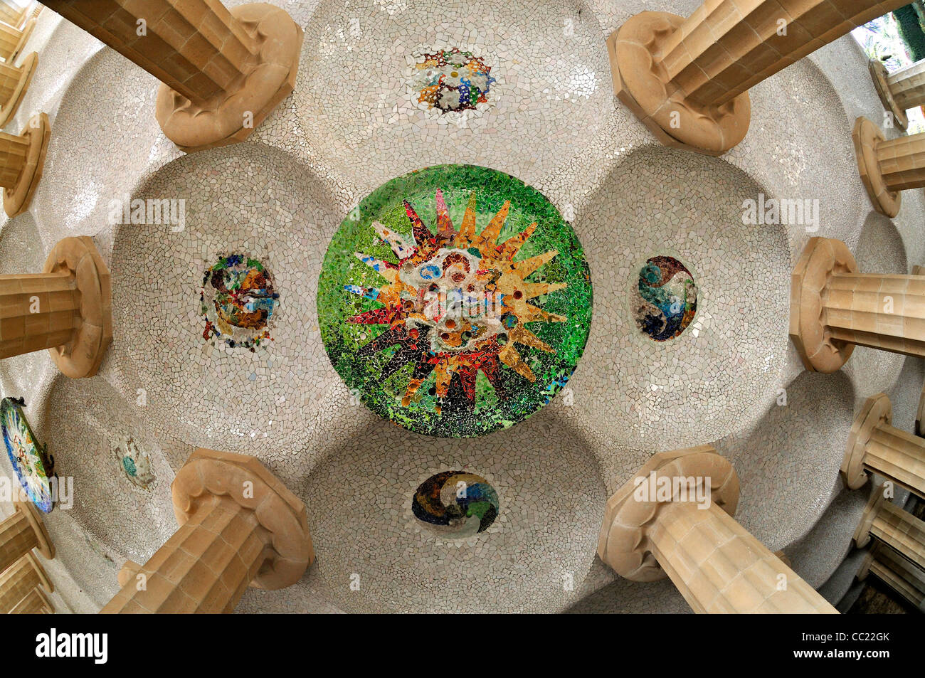 Barcelona, Spain. Park Guell (Antoni Gaudi, 1914) Sala Hipostila ...