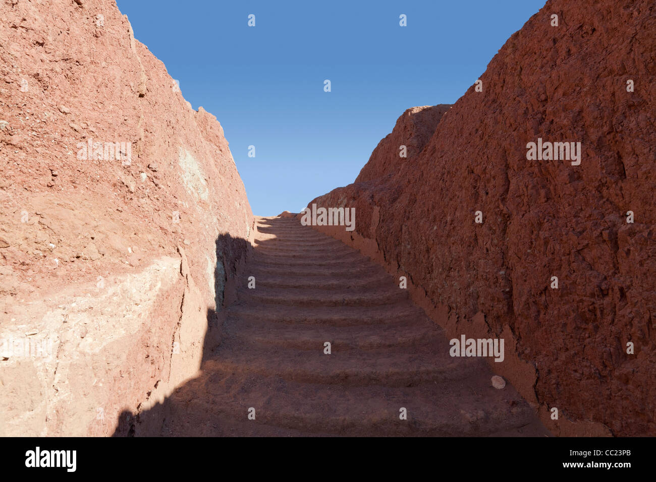 Looking up the steps from the burial chamber in the mud brick mastaba ...