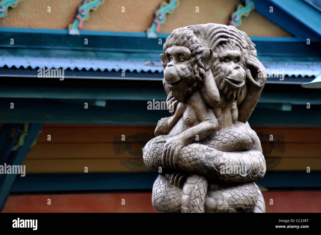 animal wooden statue, monkey statue, snake statue Stock Photo - Alamy
