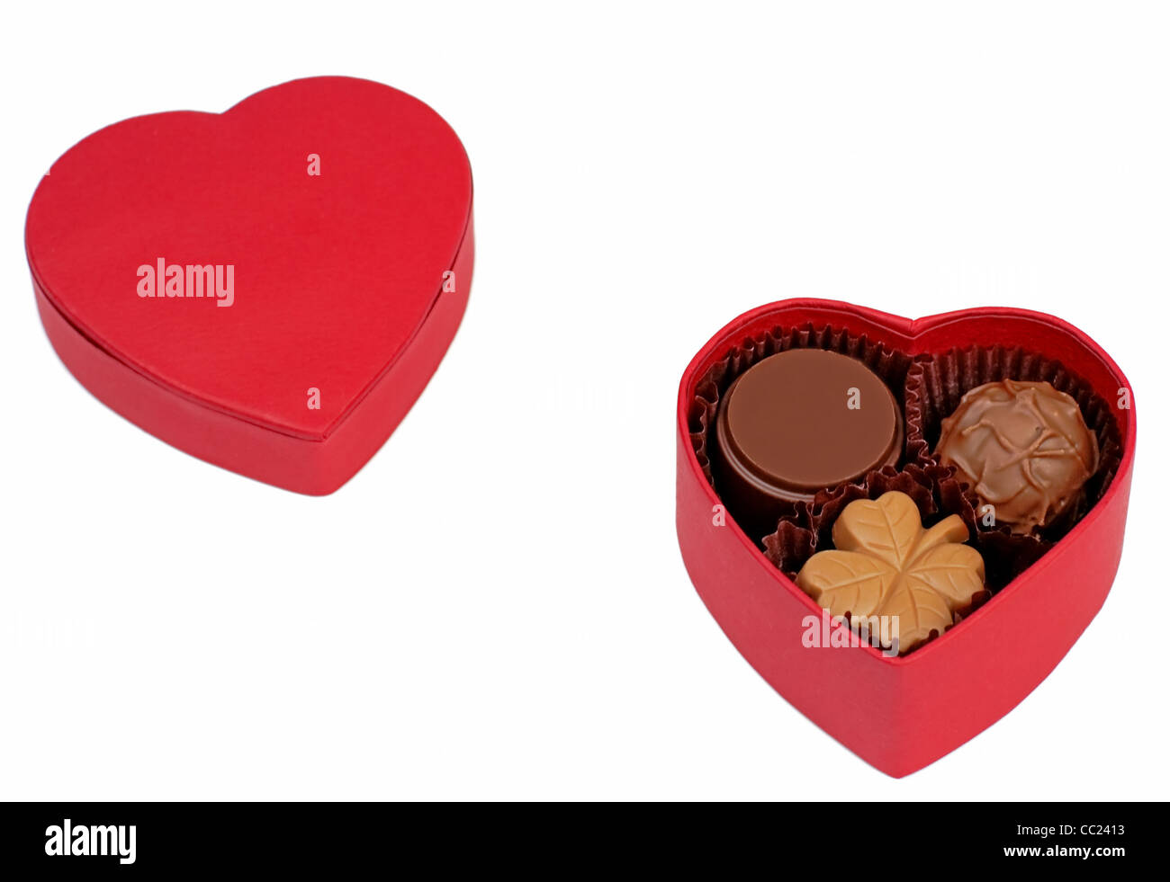 Valentine assorted chocolate box isolated over white background Stock ...