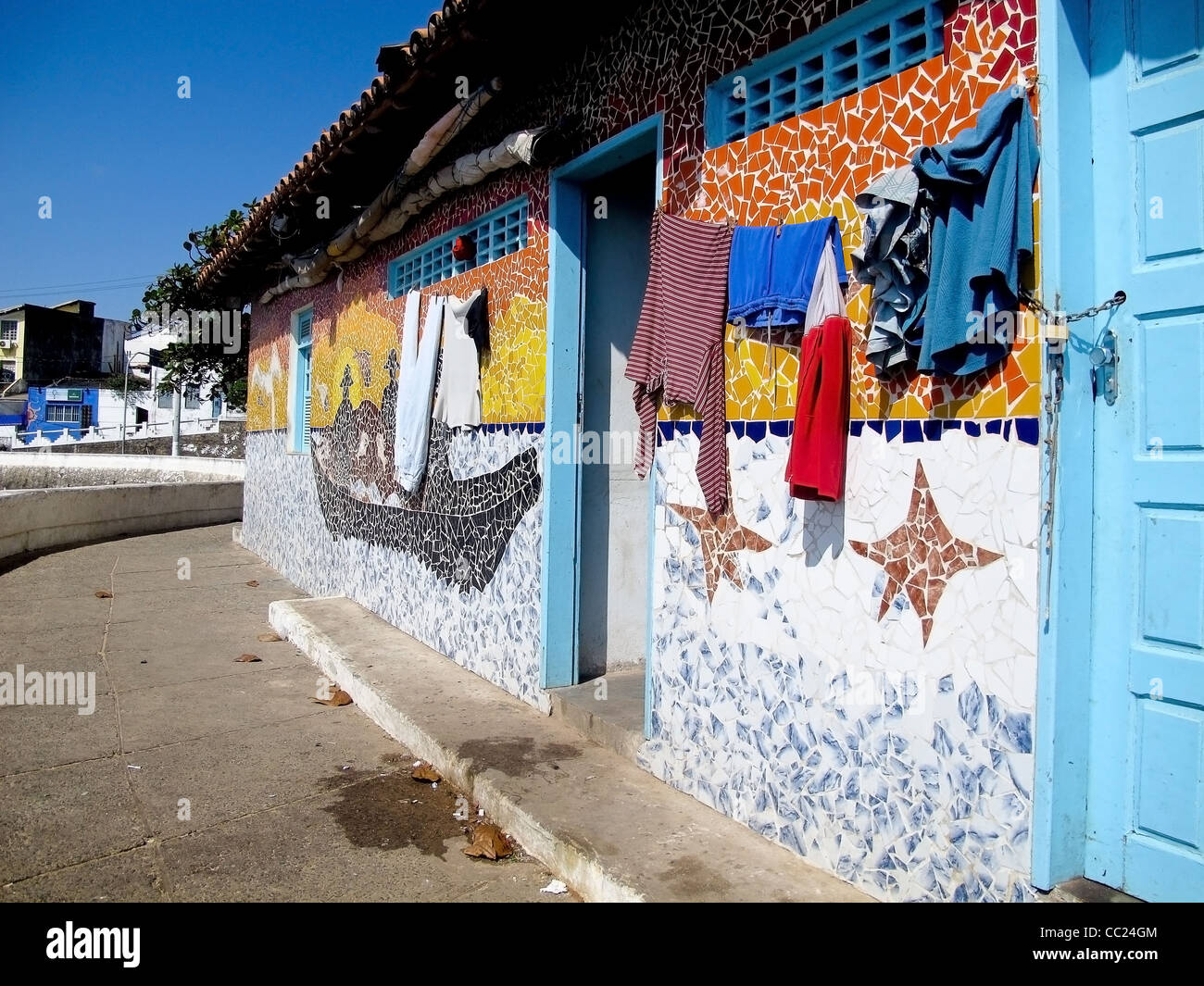 Washing drying at the Casa de Yemania house on the beach in Salvador ...