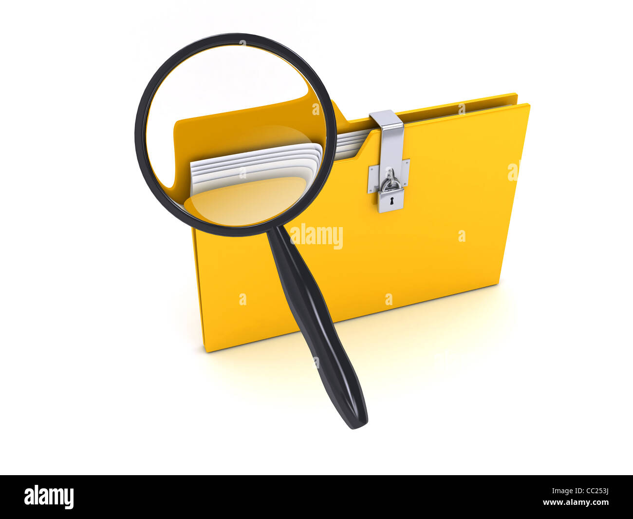 Yellow folder with Magnifier over white background. computer generated ...