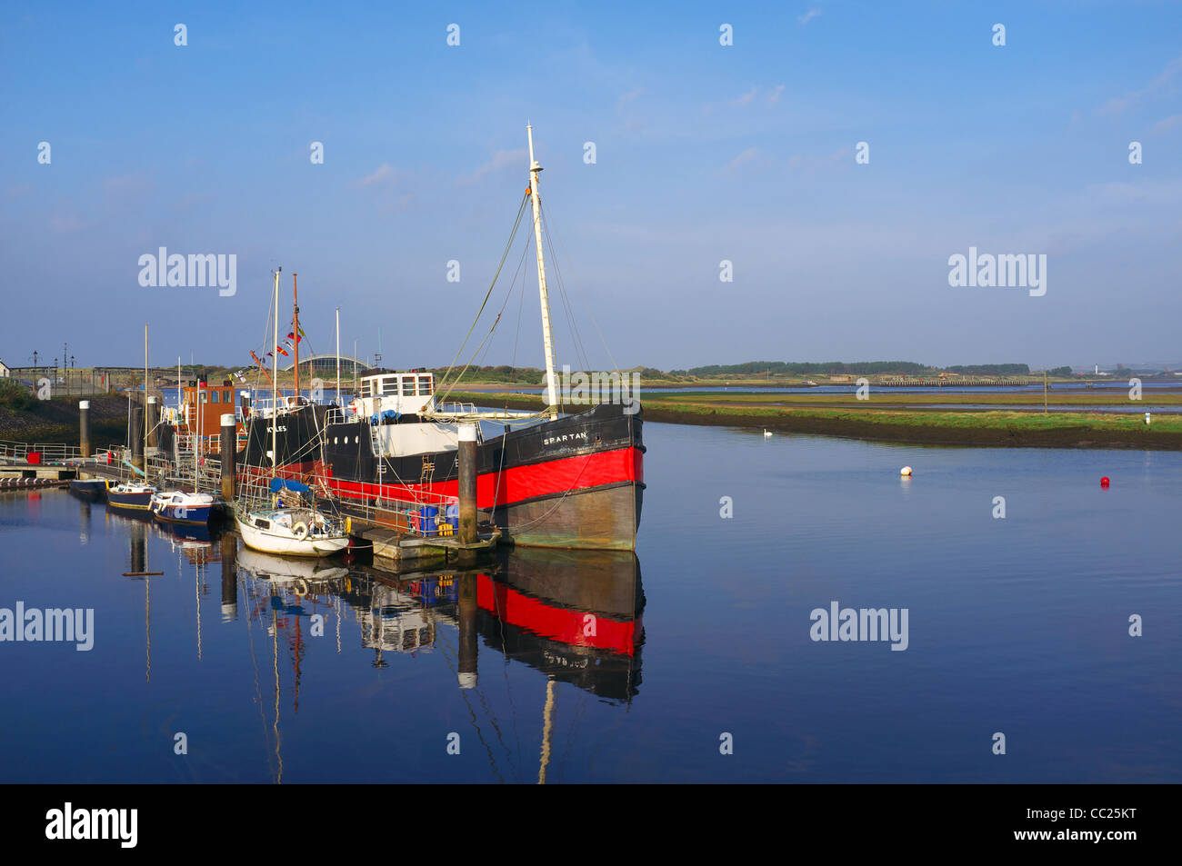 Irvine harbour with the "Spartan" tug boat, berthed and decommissioned ...