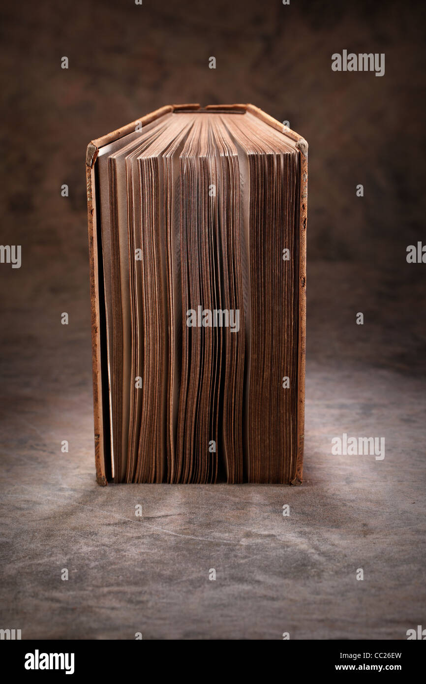 Yellowed pages of an old worn and tattered book Stock Photo - Alamy