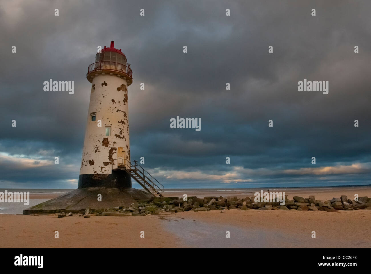 Talacre Lighthouse with evening clouds, close right profile Stock Photo ...
