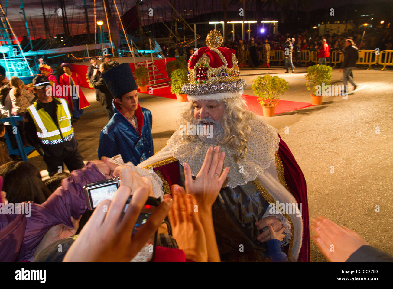Three Kings arriving the 5th January Los Reyes street parade fiesta ...