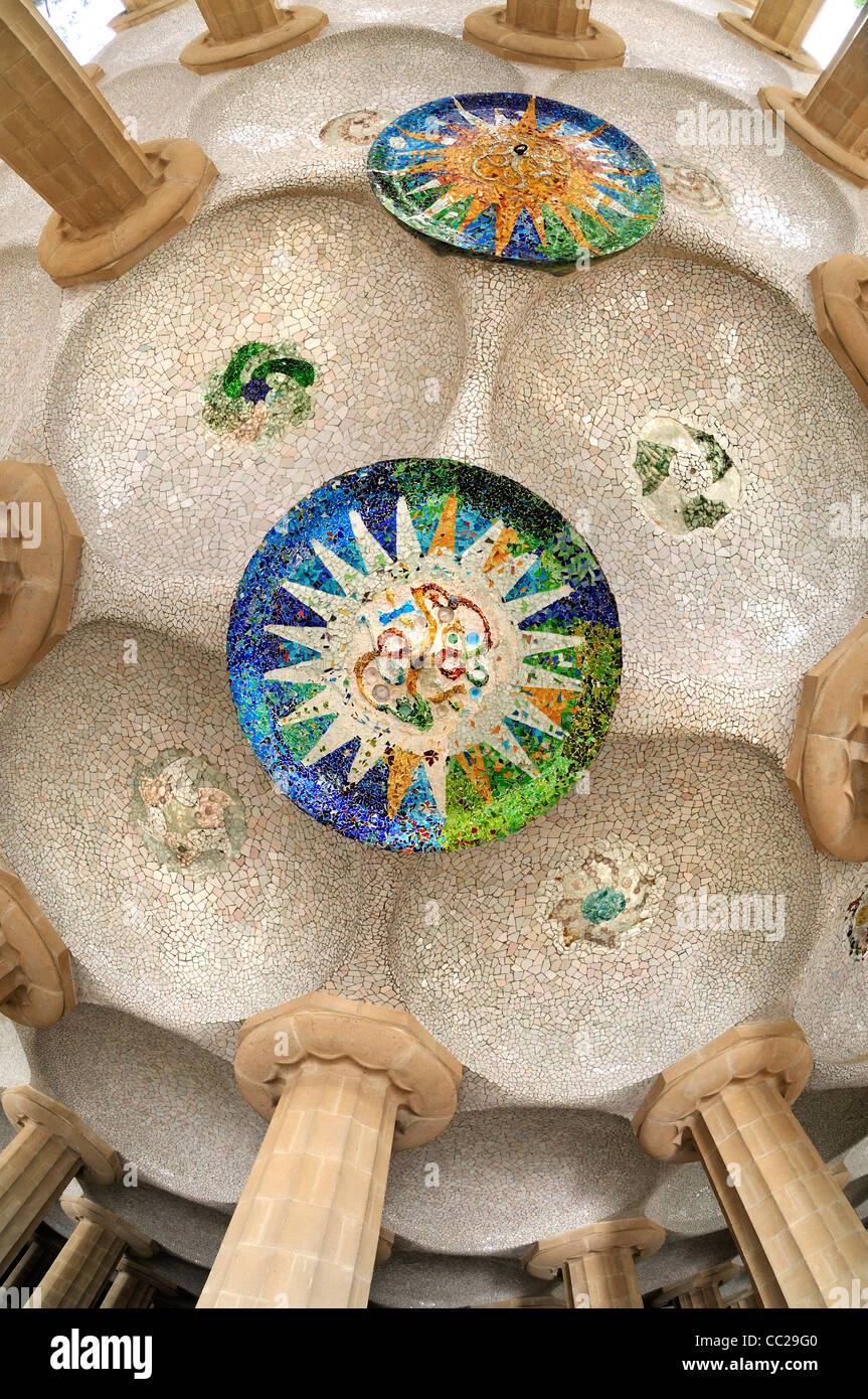 Barcelona, Spain. Park Guell (Antoni Gaudi, 1914) Sala Hipostila ...