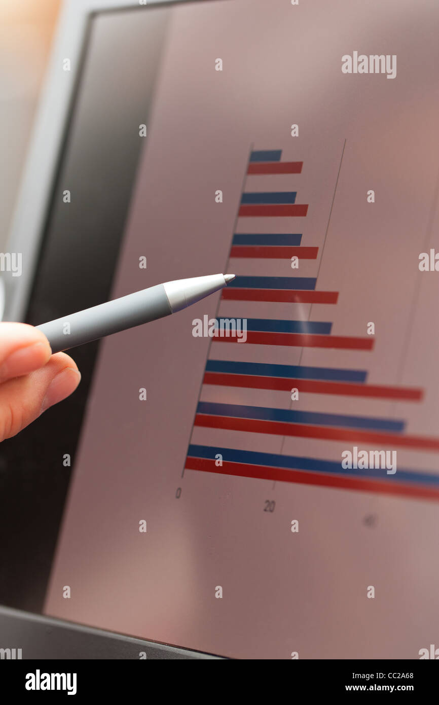 Pen, graph and screen of a laptop Stock Photo - Alamy