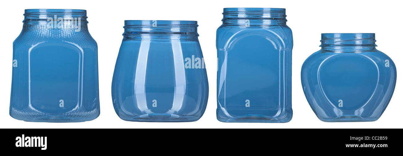 group of transparent deep blue color plastic bottle isolated Stock ...