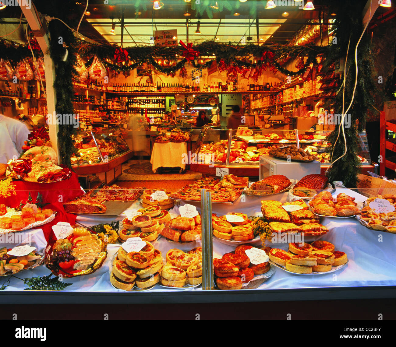 Food displayed in a shop window, (pre Euro) Paris, France Stock Photo ...