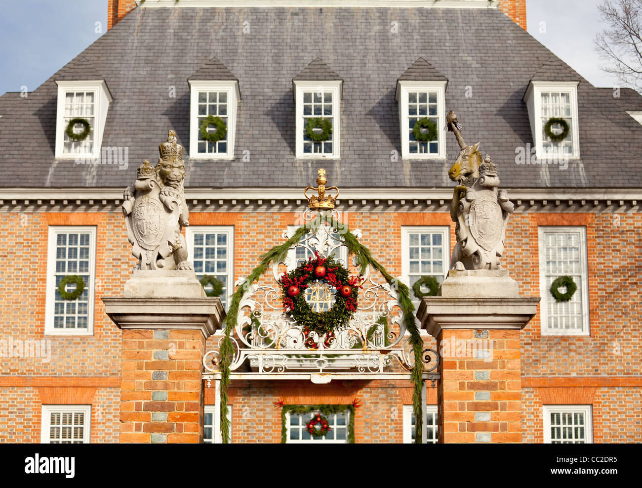 Governors mansion or palace in Colonial Williamsburg at Christmas ...