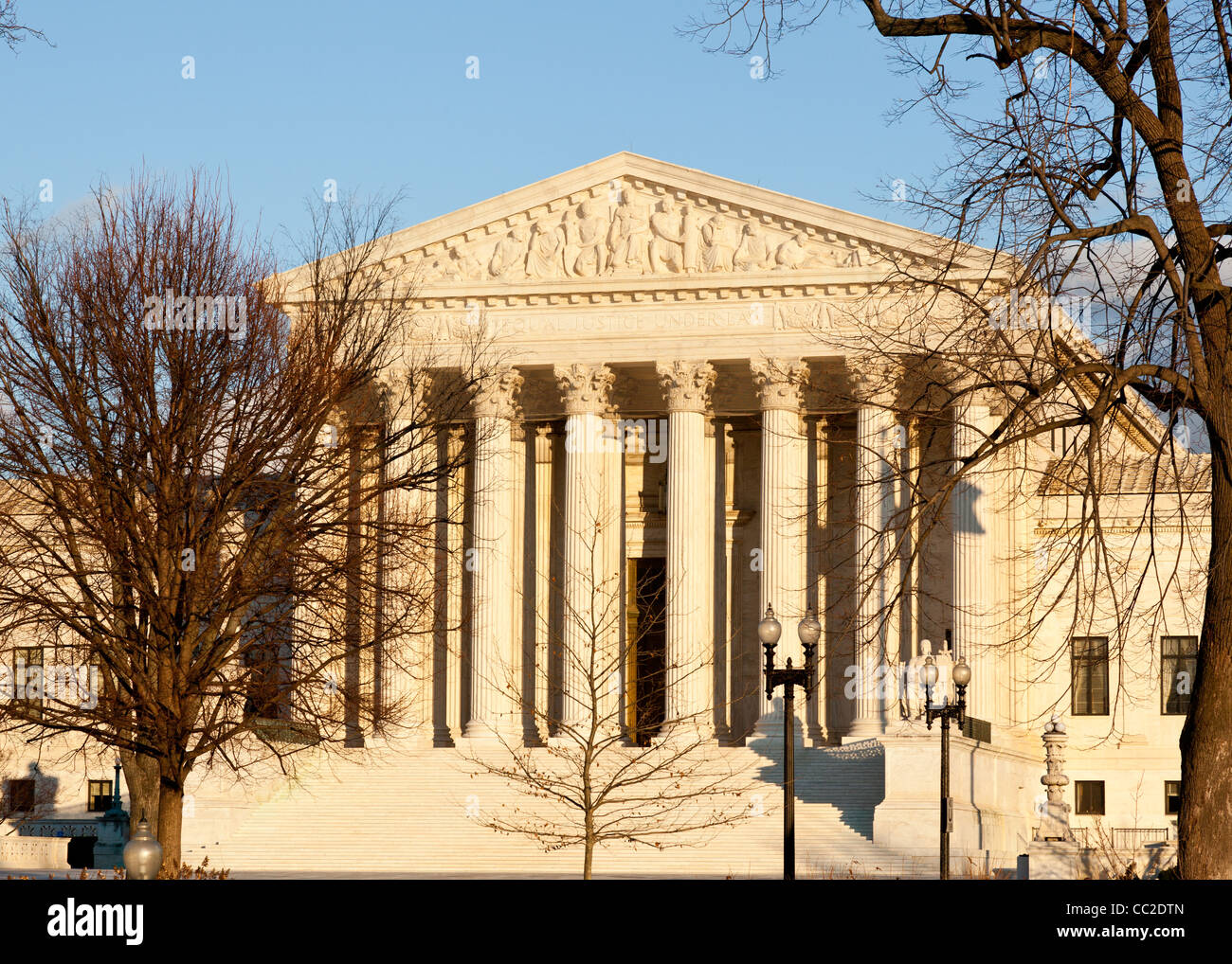 Late afternoon winter sun illuminates front of supreme court in ...