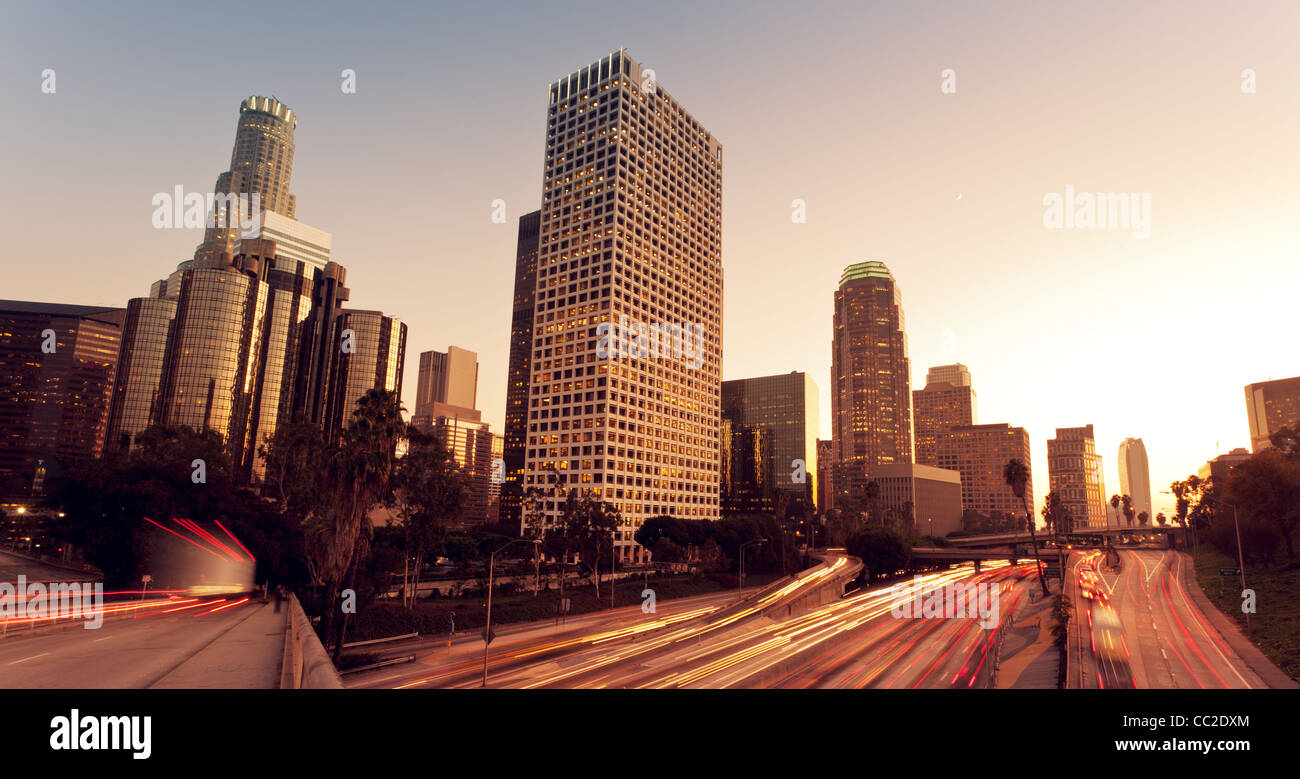Los Angeles, Urban City at Sunset with Freeway Trafic Stock Photo - Alamy