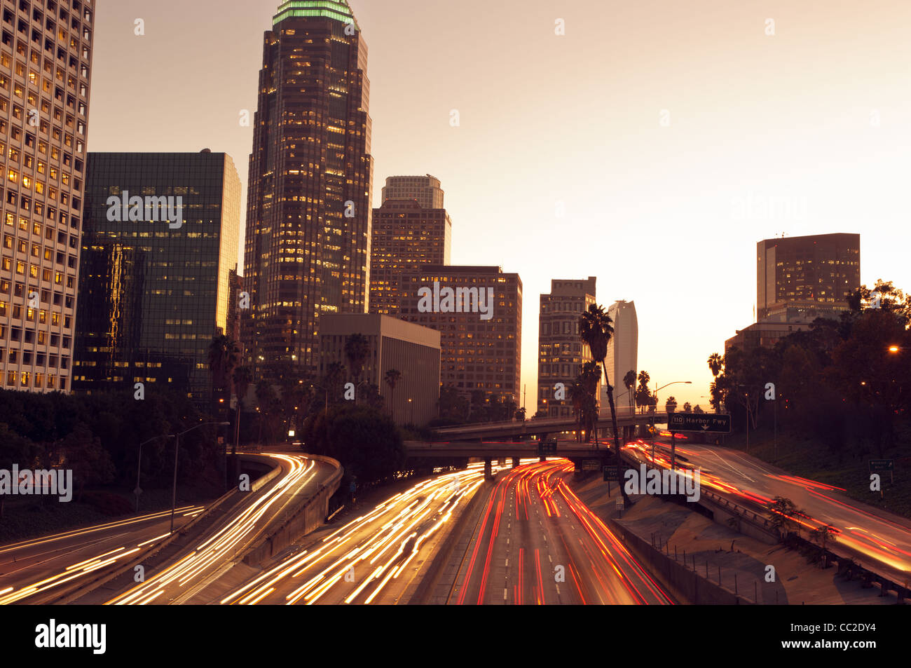 Los Angeles, Urban City at Sunset with Freeway Trafic Stock Photo - Alamy