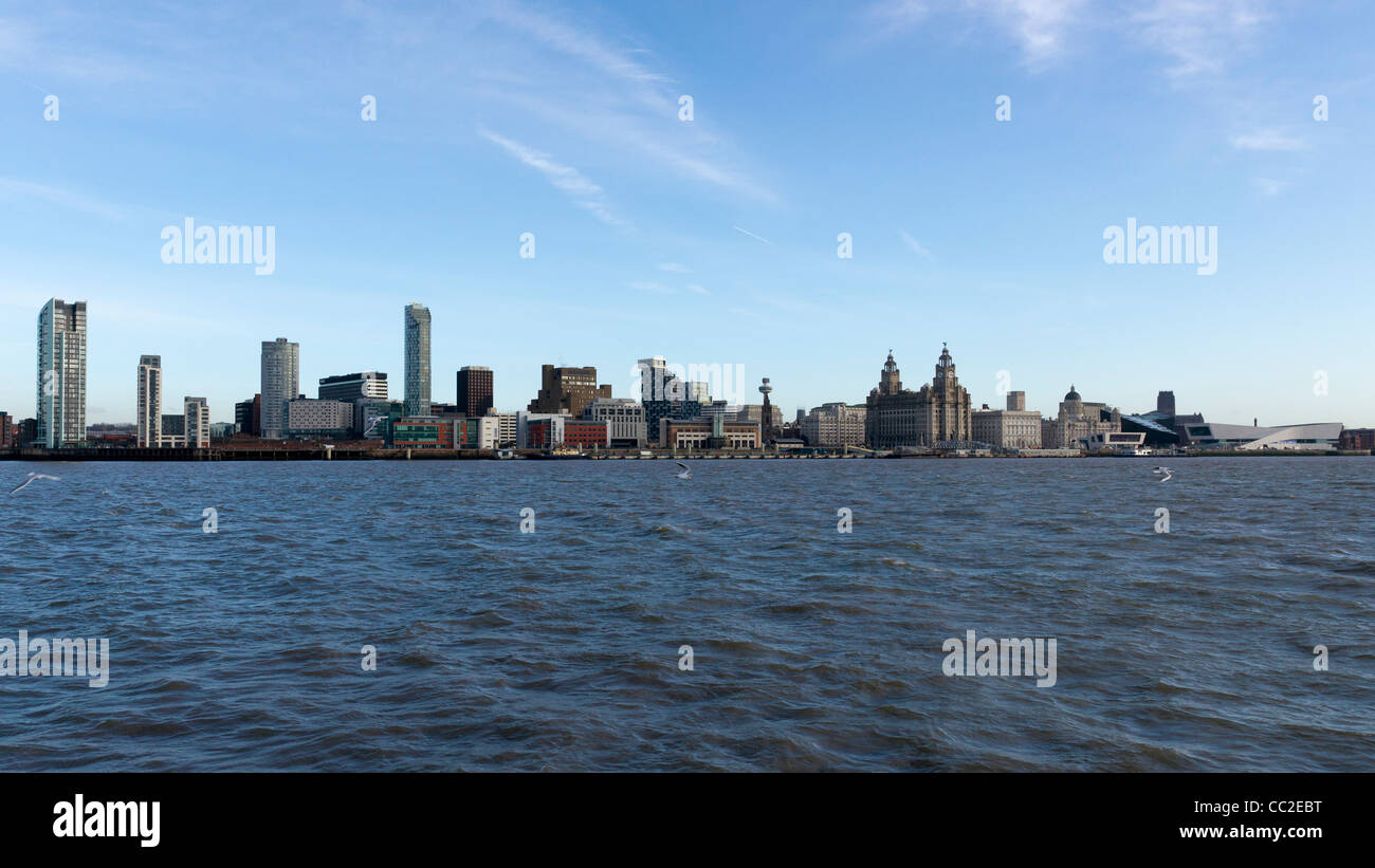 Liverpool waterfront from the ferry across the River Mersey Stock Photo ...