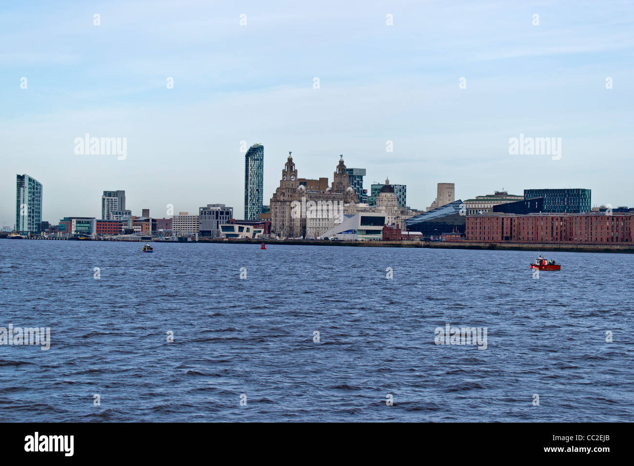 Liverpool waterfront from the ferry across the River Mersey Stock Photo ...