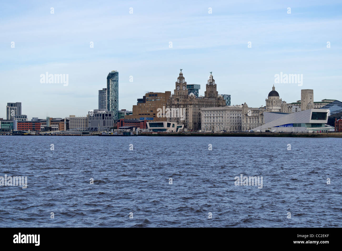Liverpool waterfront from the ferry across the River Mersey Stock Photo ...