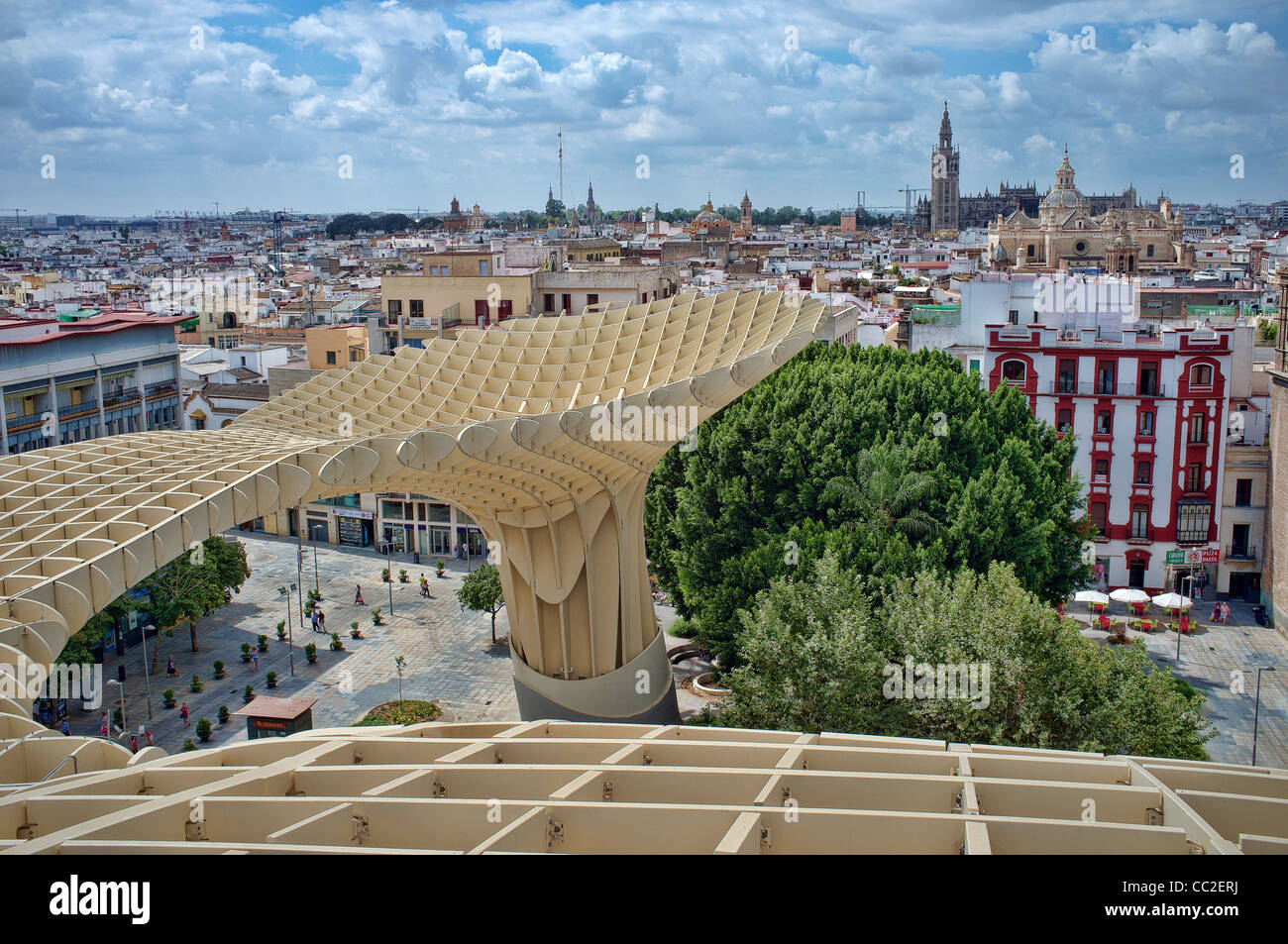 View from the top of Metropol Parasol structure, Seville, Spain Stock ...