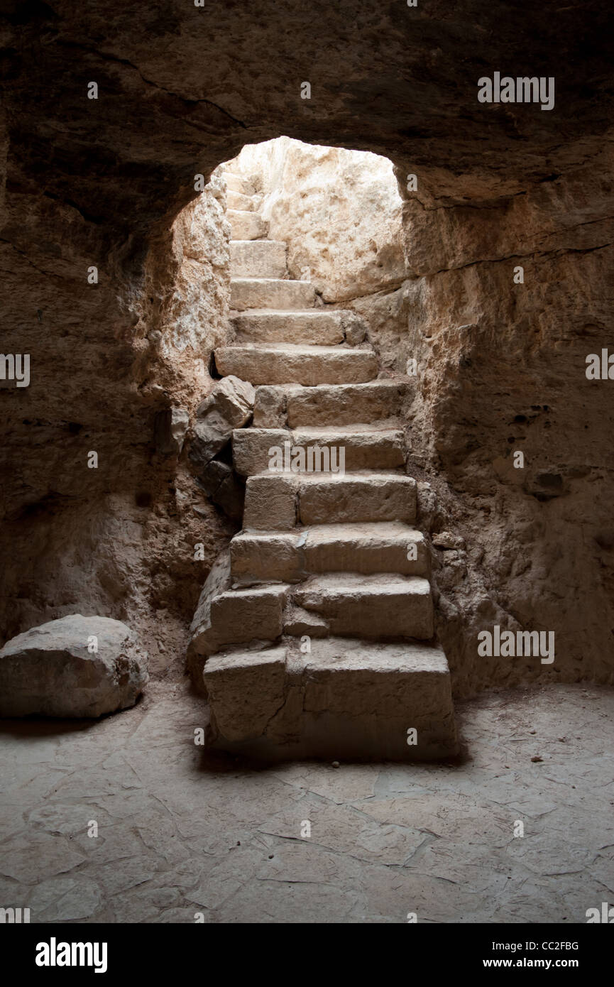 Staircase entrance to a shepherd's cave near the West Bank town of ...