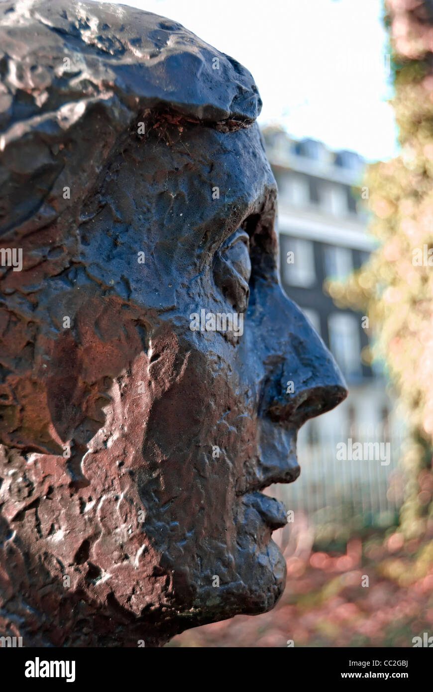 detail of virginia woolf bust in tavistock square, london, england ...