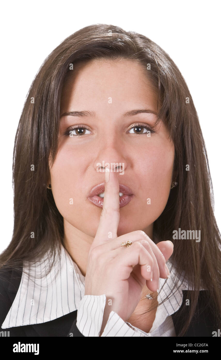Silence please! attitude of a young woman Stock Photo - Alamy