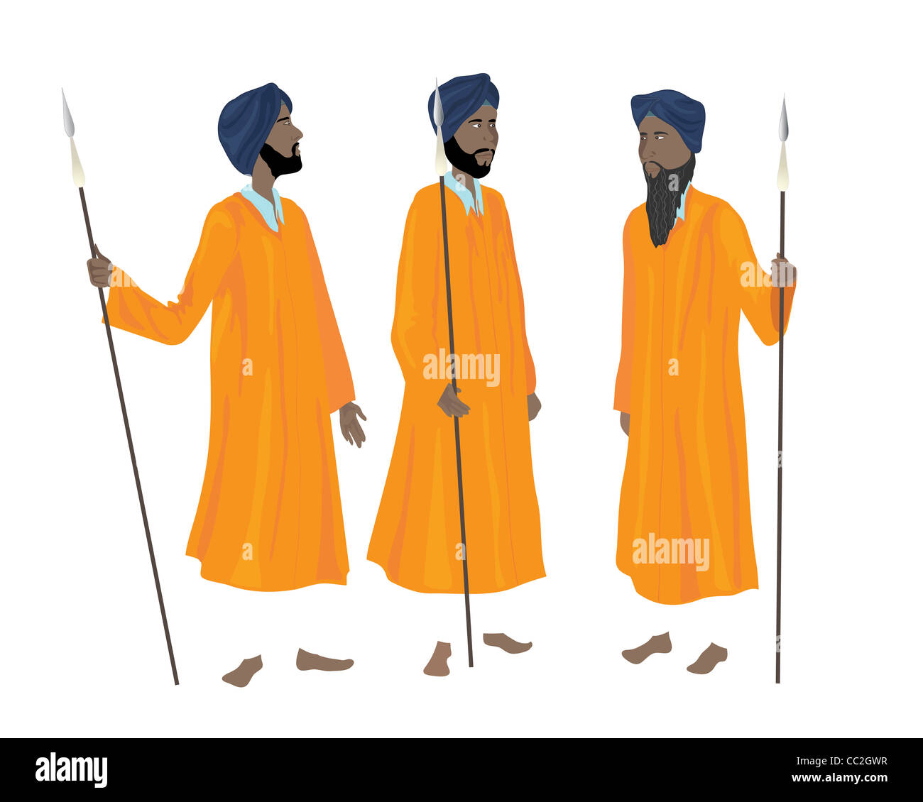 an illustration of three sikh men in the traditional uniform of the ...