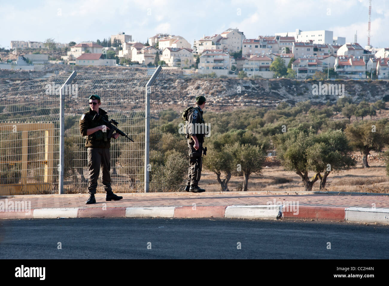 Israeli soldiers guard a checkpoint near the Israeli settlement of Gilo ...
