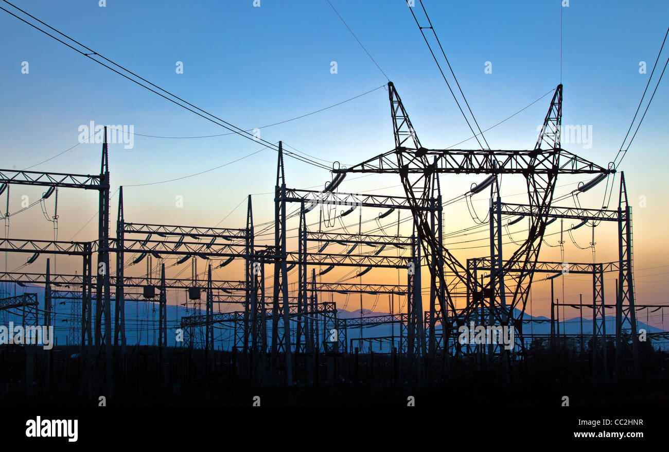 electric high voltage power post Stock Photo - Alamy