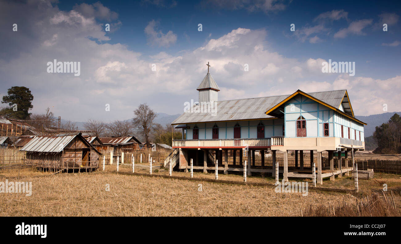 India, Arunachal Pradesh, Old Ziro village new Christian church built ...