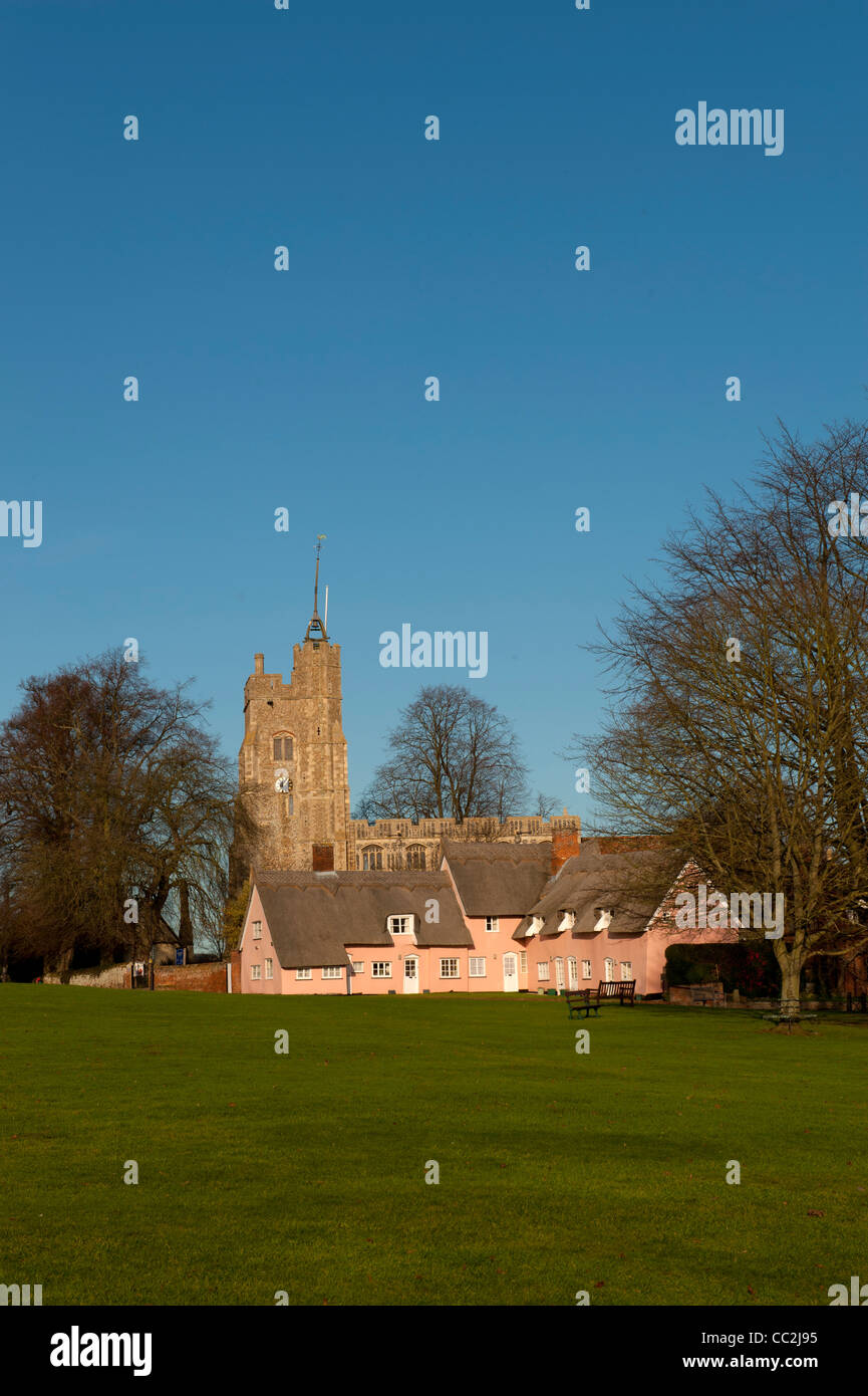 Cavendish,Suffolk,England. The village Green and St Mary's Church, one ...