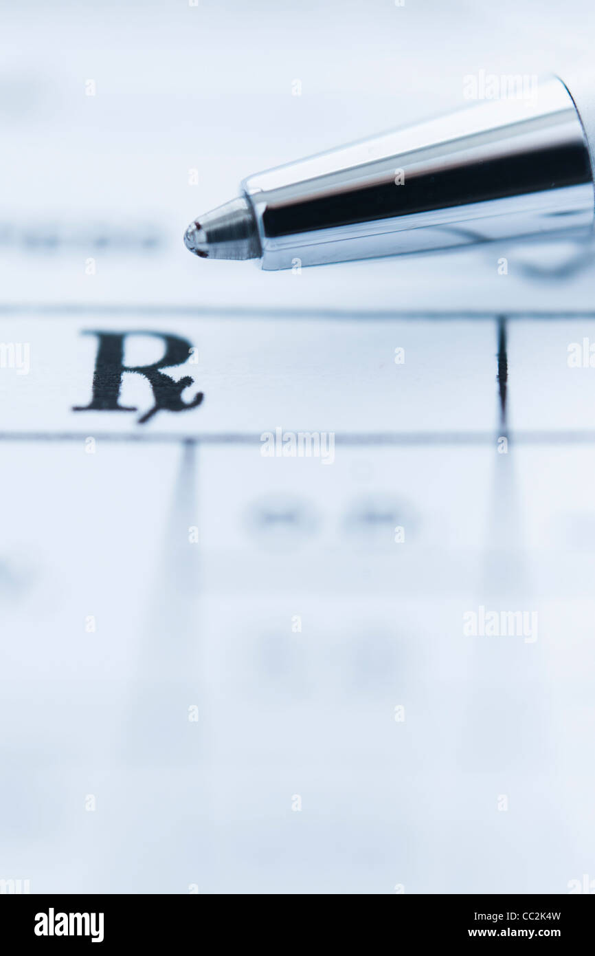 Detail of prescription with ballpoint pen, studio shot Stock Photo - Alamy