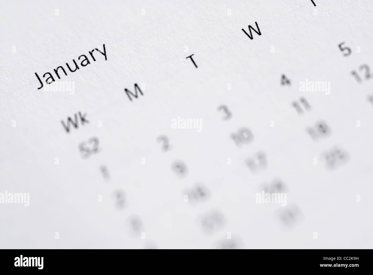 Focus on January, month view of diary Stock Photo - Alamy