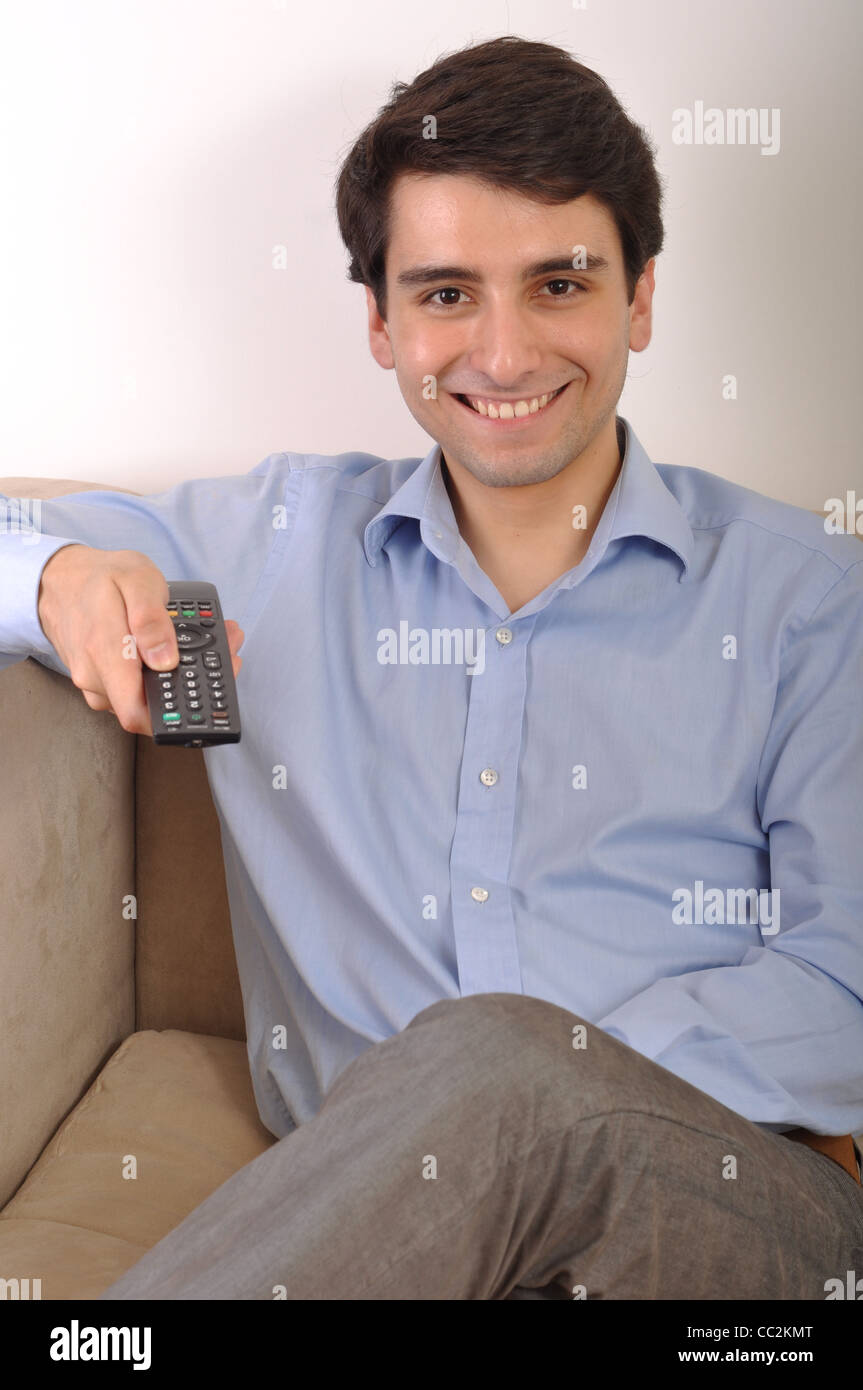 Man watching tv Stock Photo - Alamy