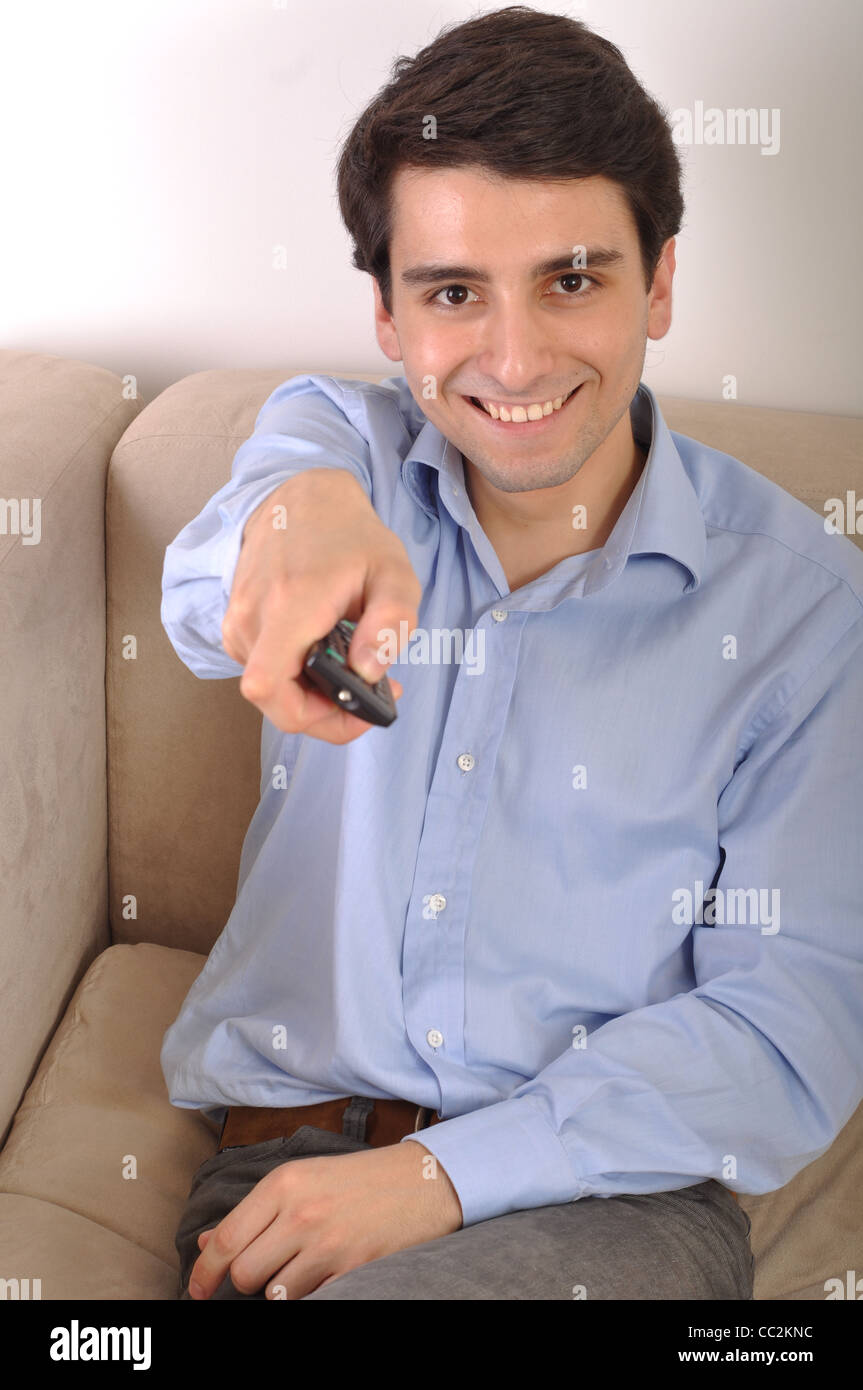 Man watching tv Stock Photo - Alamy