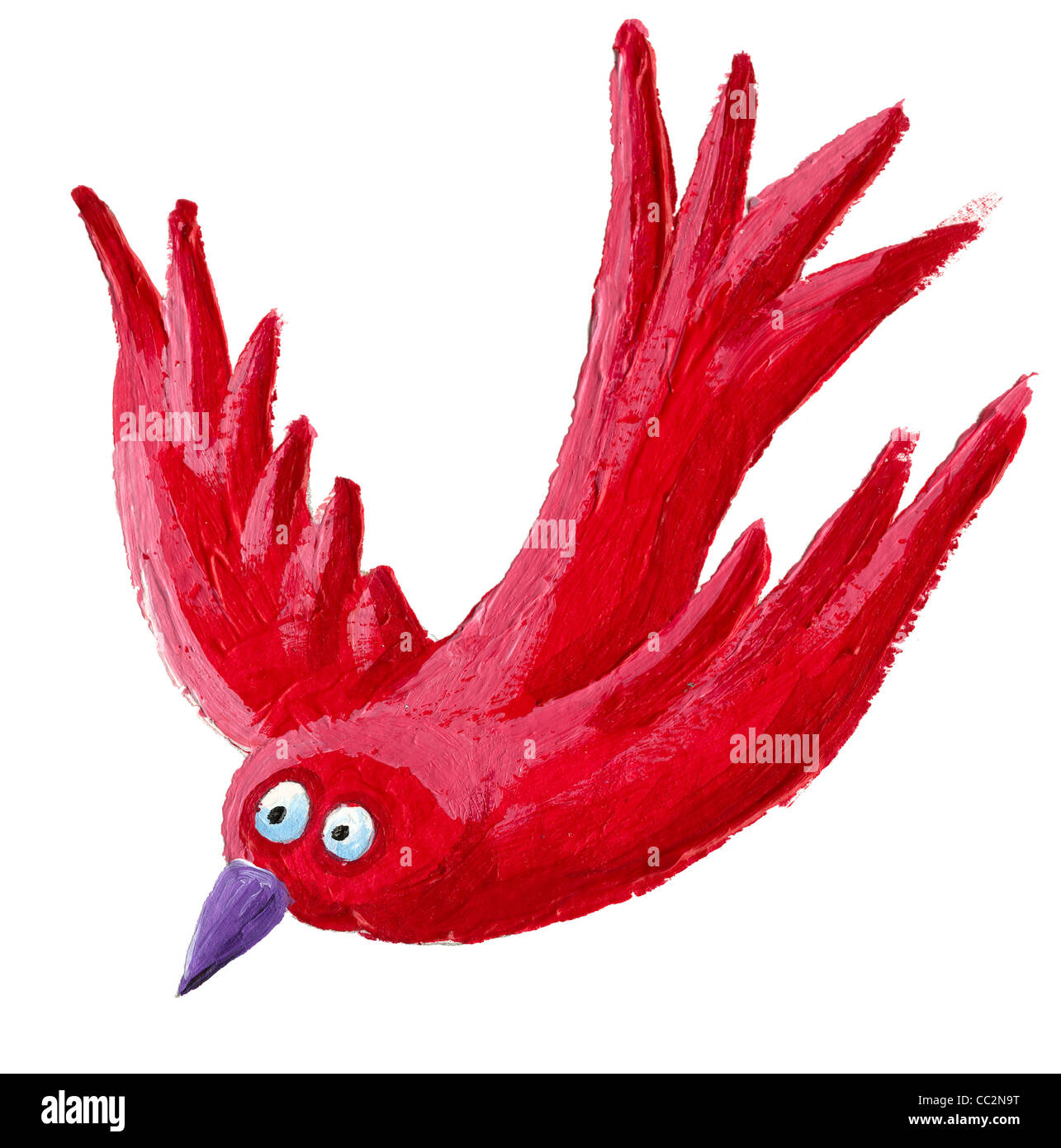 Illustration of red bird flying down Stock Photo - Alamy