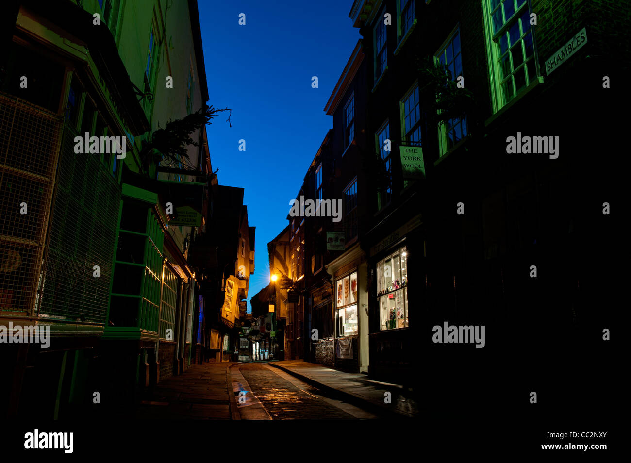 The Shambles at night, street in York, England Stock Photo - Alamy