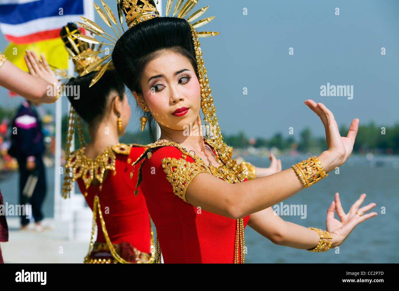 Fawn Thai dancers at the opening ceremony of the Phimai Festival boat ...