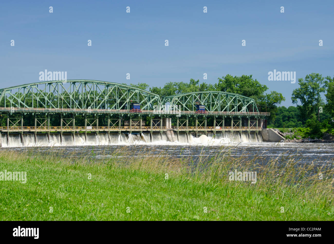 New York, Erie Canal, Mohawk River at Schenectady. Spill way and Lock ...