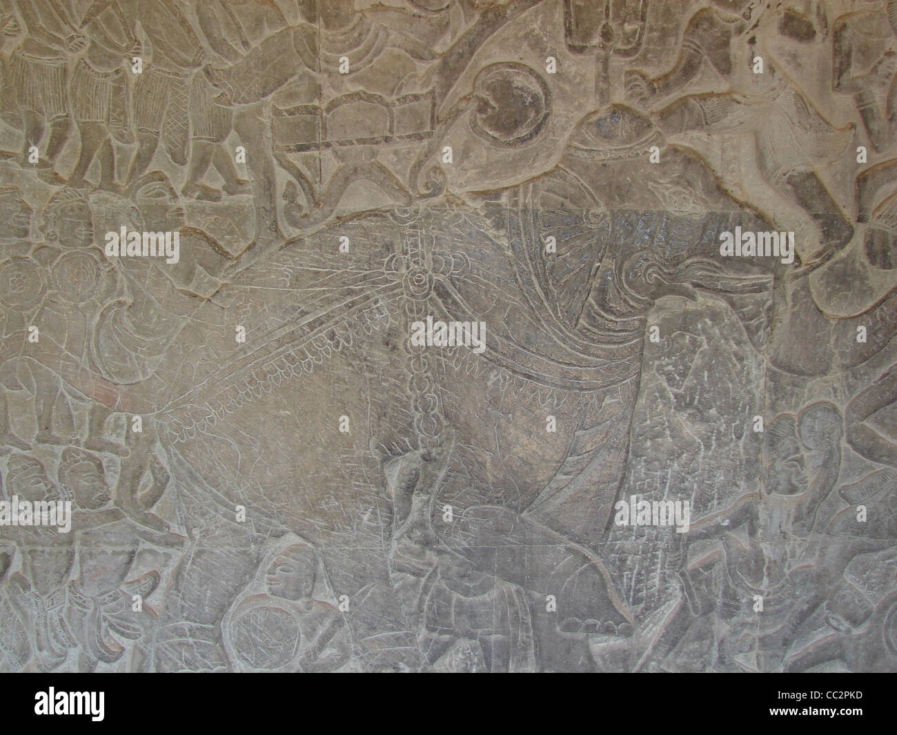 Carvings on the wall of one of the Angkor temples in Cambodia Stock ...