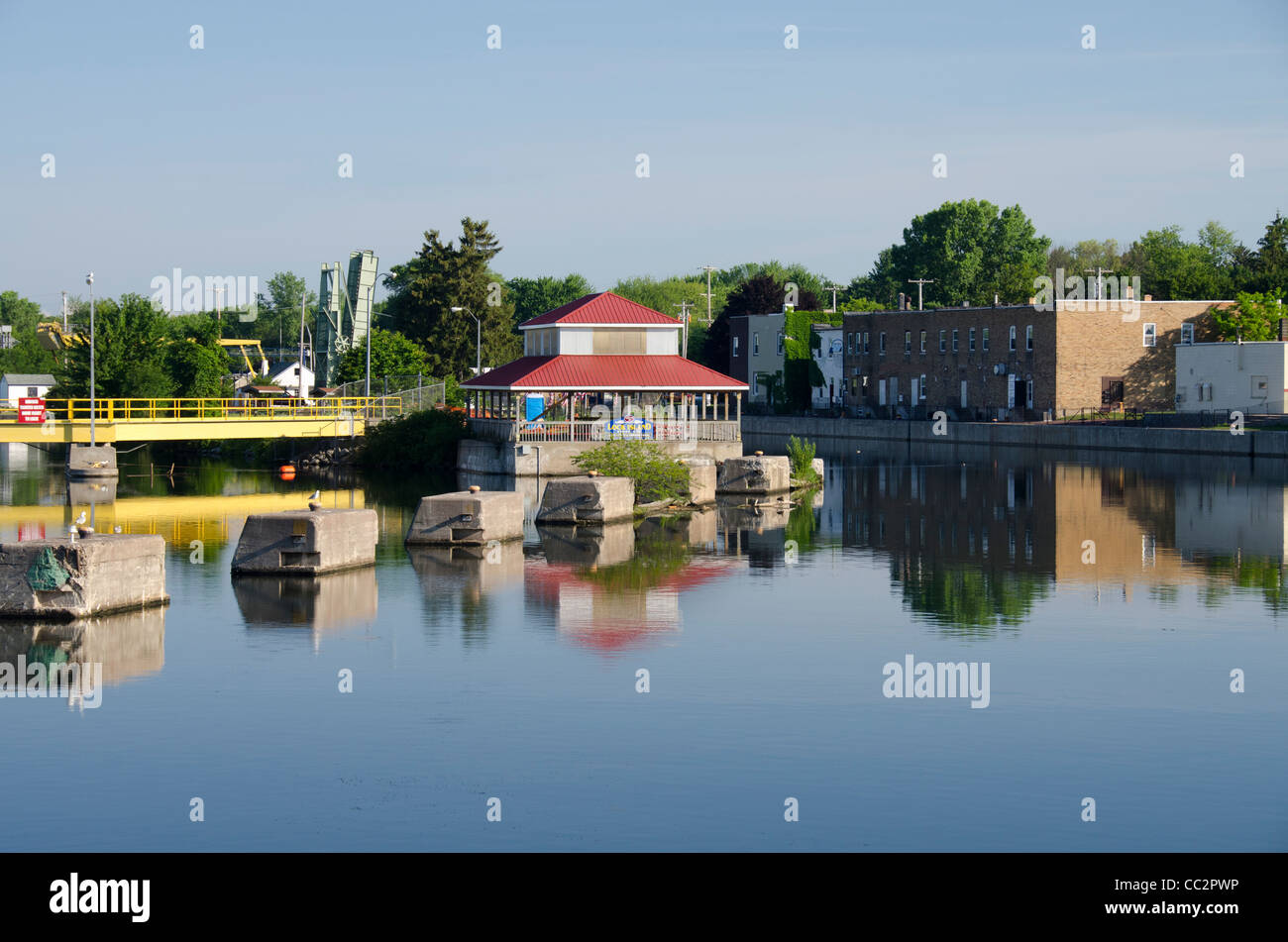 New York State, Oswego Canal along the Oswego River at Phoenix. "Lock ...