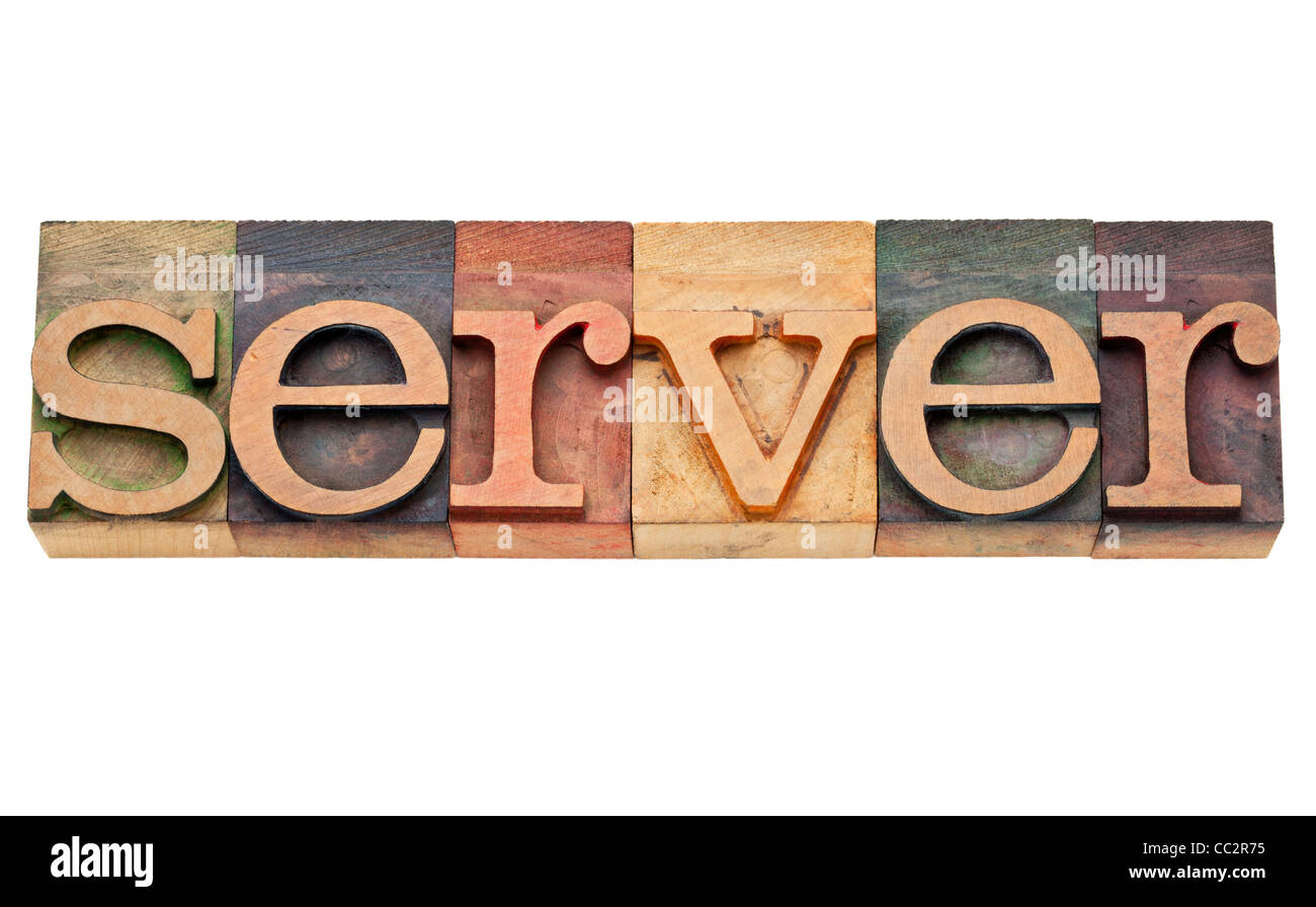 server - internet data concept - isolated text in vintage wood ...