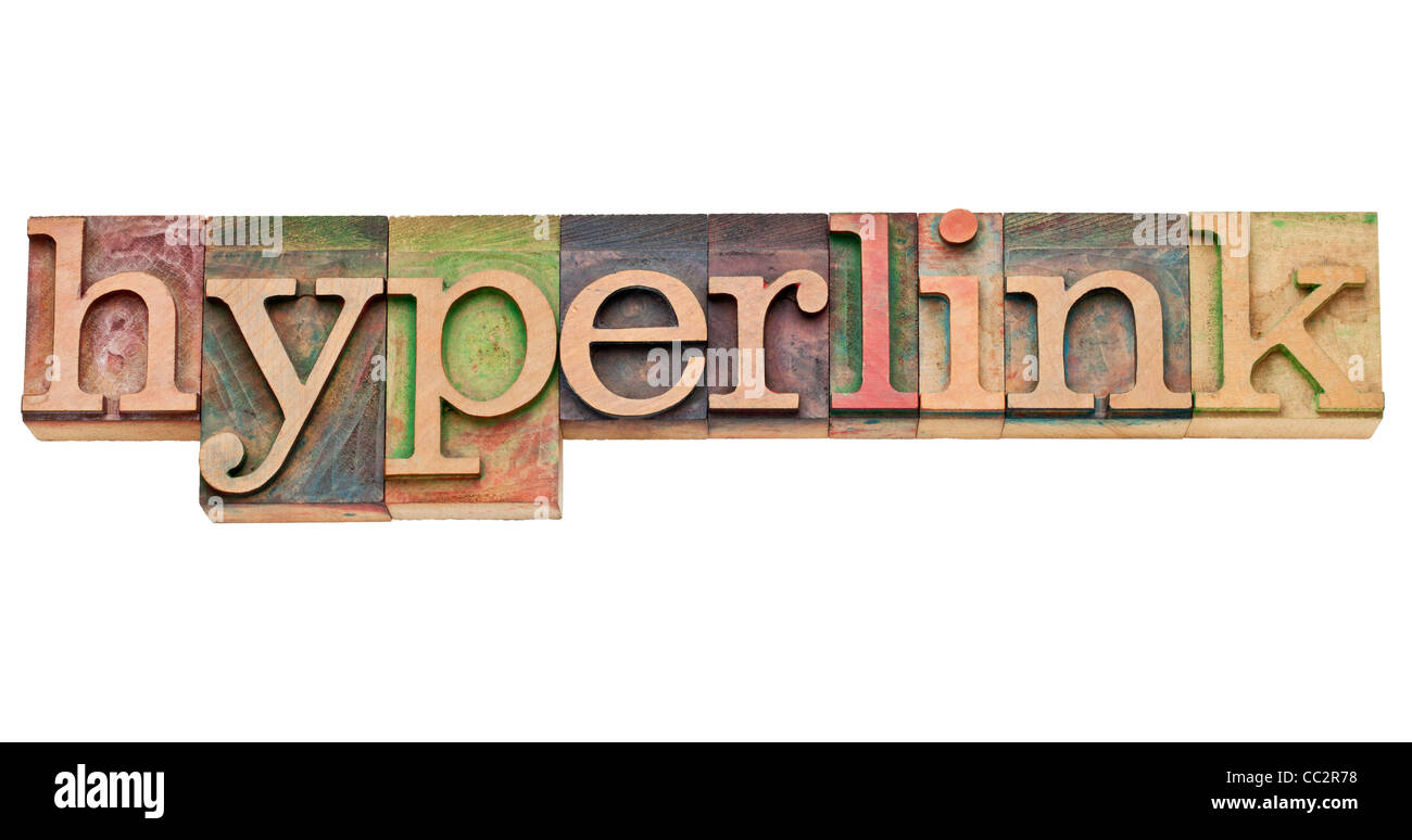 hyperlink - internet concept - isolated text in vintage wood ...