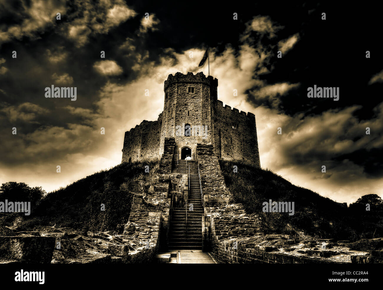 Dramatic shot of Cardiff Castle Stock Photo - Alamy