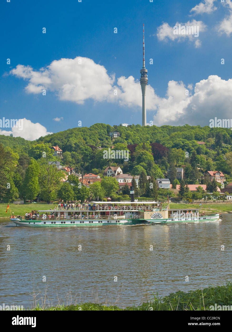 View over the Elbe-River to the 1963 to 1969 build television tower ...