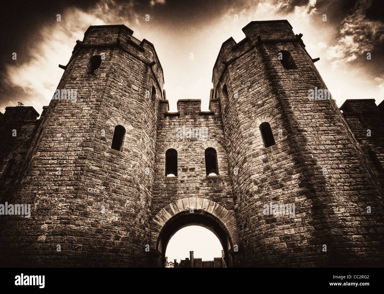 Dramatic shot of Cardiff Castle gates Stock Photo - Alamy